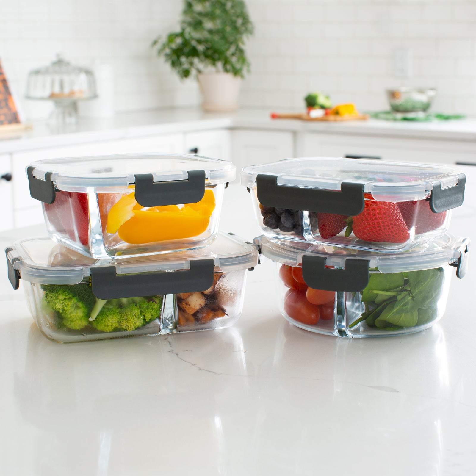 Orii 4 Pc Glass Food Storage Compartment Containers with High Wall Div